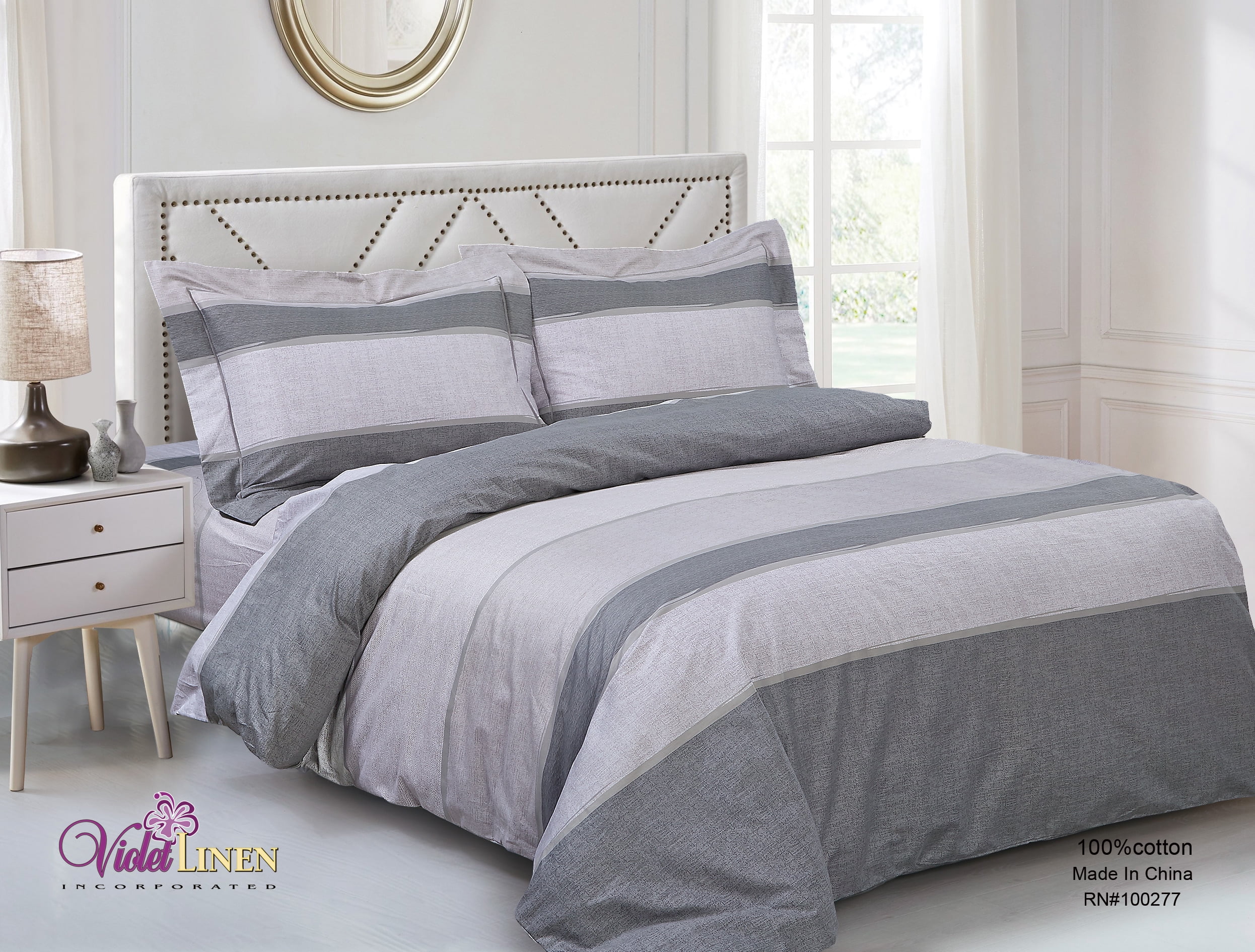 Violet Linen French Beige Grey Stripe Pattern, Luxury Ultra Soft 200 ...