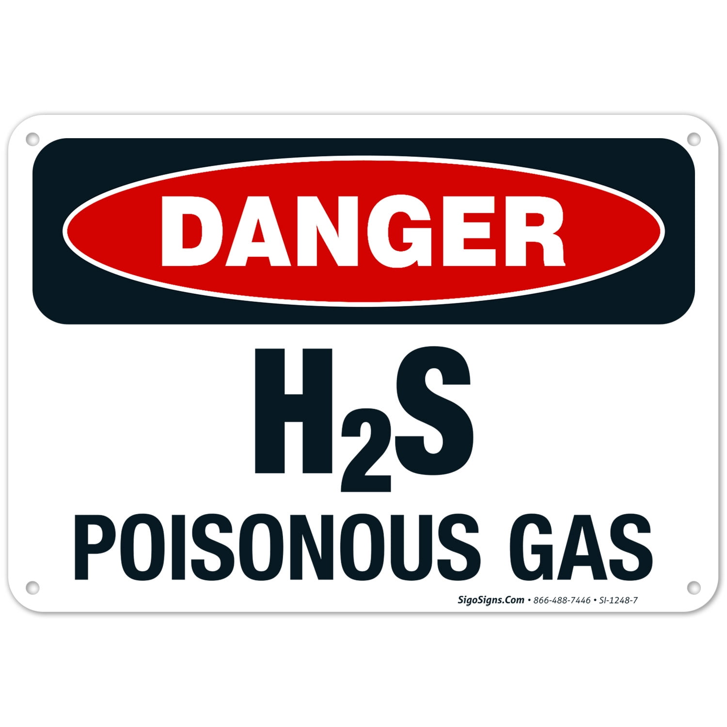Danger H2S Poisonous Gas Sign, OSHA Danger Sign, 10x7 Aluminum ...