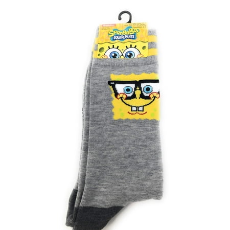 Nickelodeon SpongeBob Grey/Yellow Crew Socks, shoe size 6-12, socks 10 ...