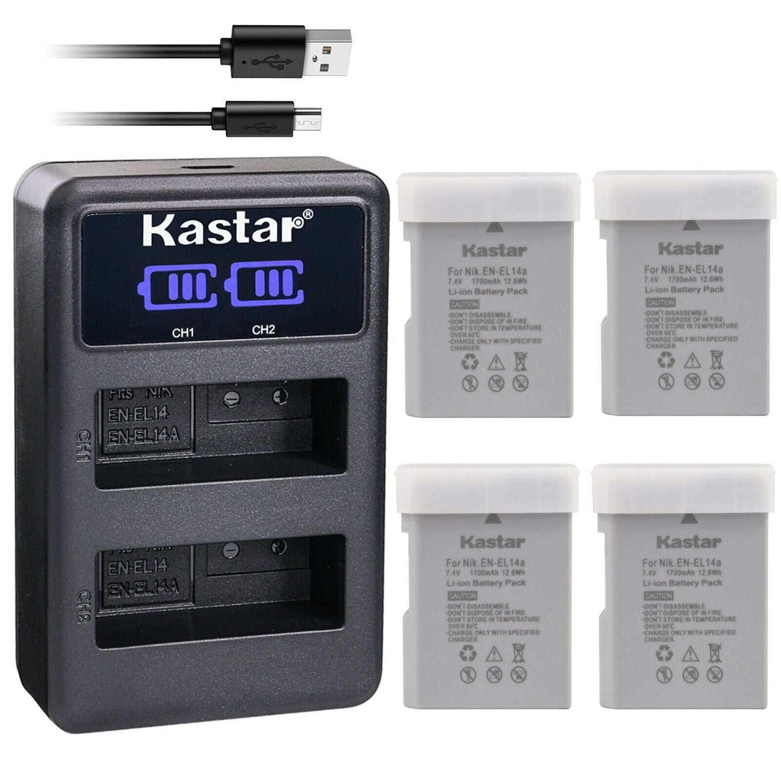 Kastar Battery 4 Pack and LED Dual Charger for Nikon EN-EL14a EN-EL14 MH-24, Nikon Coolpix P7000 ...