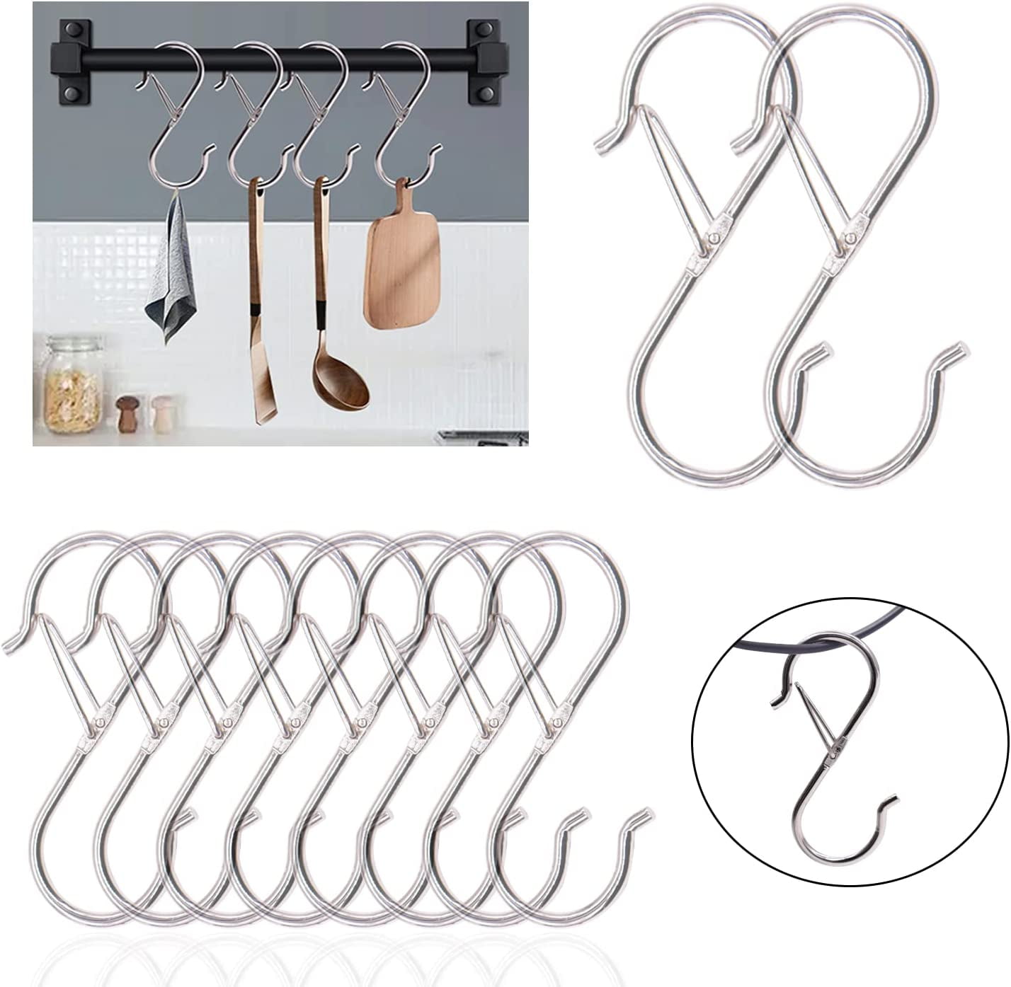 10PCS S Hooks for Hanging, 3.5inch Silver Heavy Duty S Shaped Hooks ...