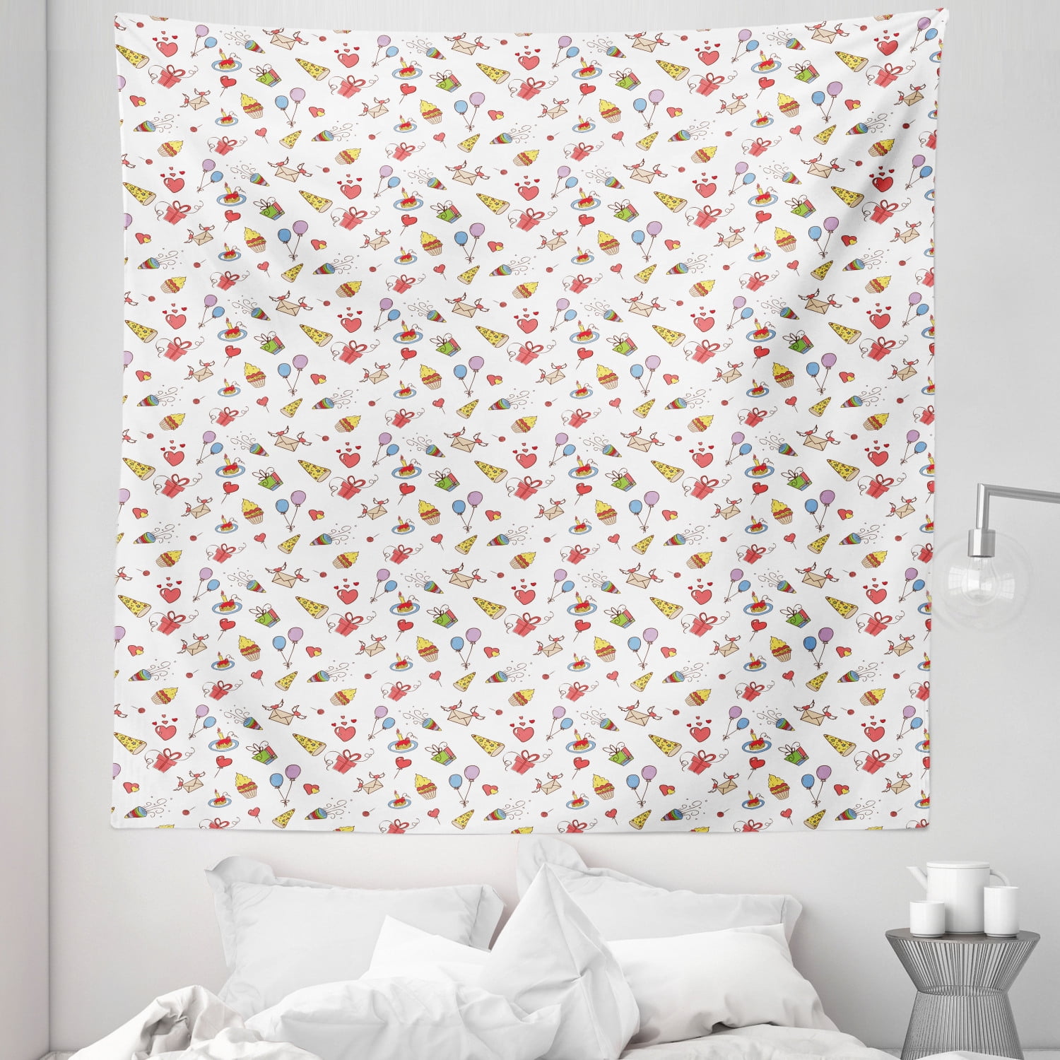 Birthday Tapestry, Hand Drawn Style Elements of Surprise Celebration ...