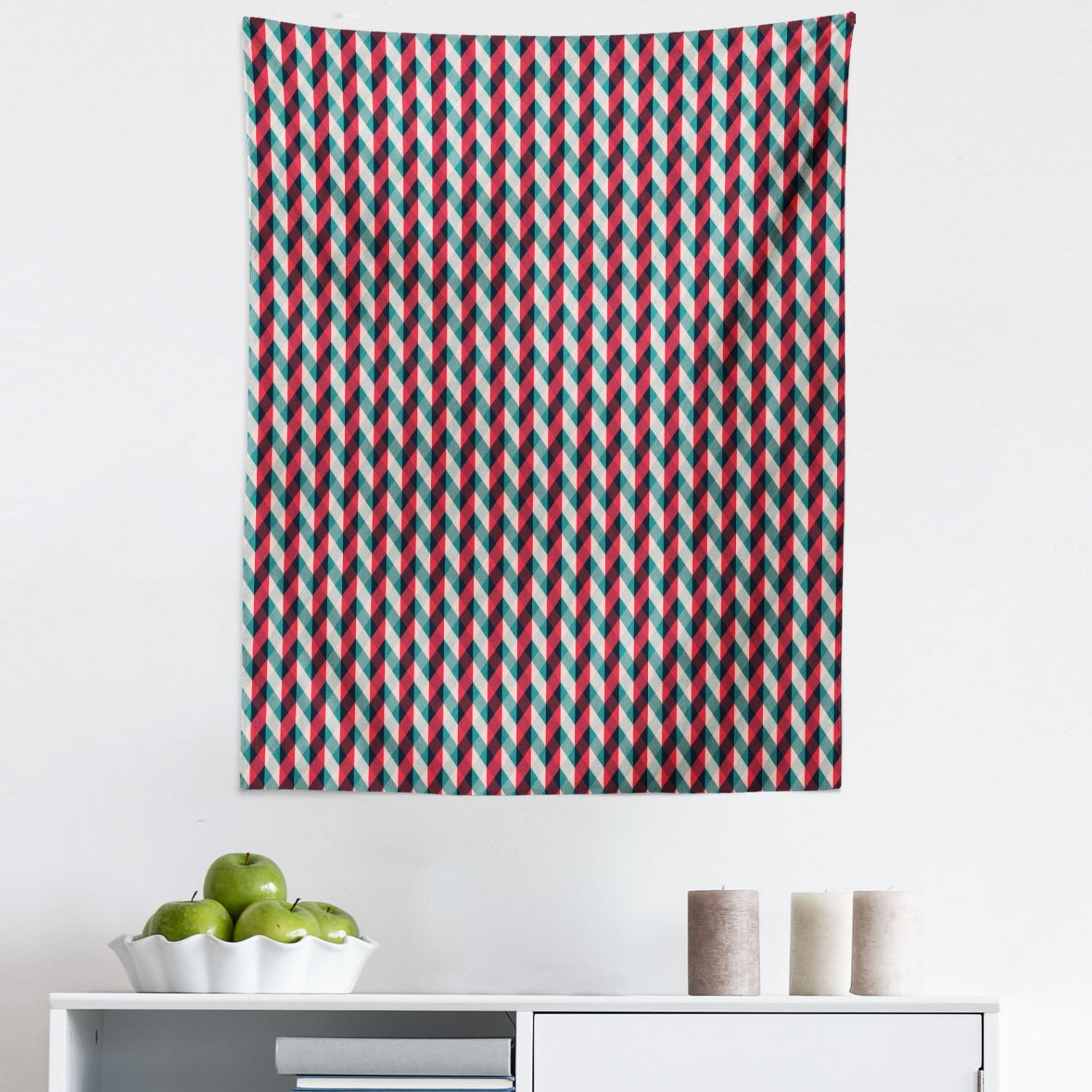 Retro Tapestry, Vintage Country Style Pattern with Diagonal Checks and ...
