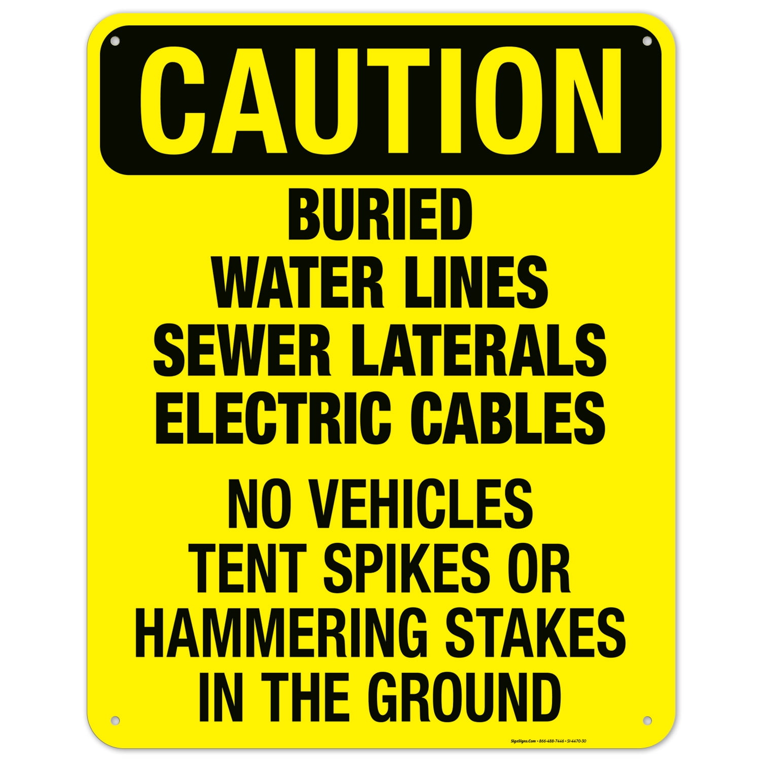 Buried Water Lines Sewer Laterals Electric Cables Sign, OSHA Caution ...