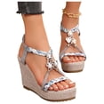 Blue Ladies Bohemian Beach Sandals Wedge Thick Sole Roman Summer Casual ...