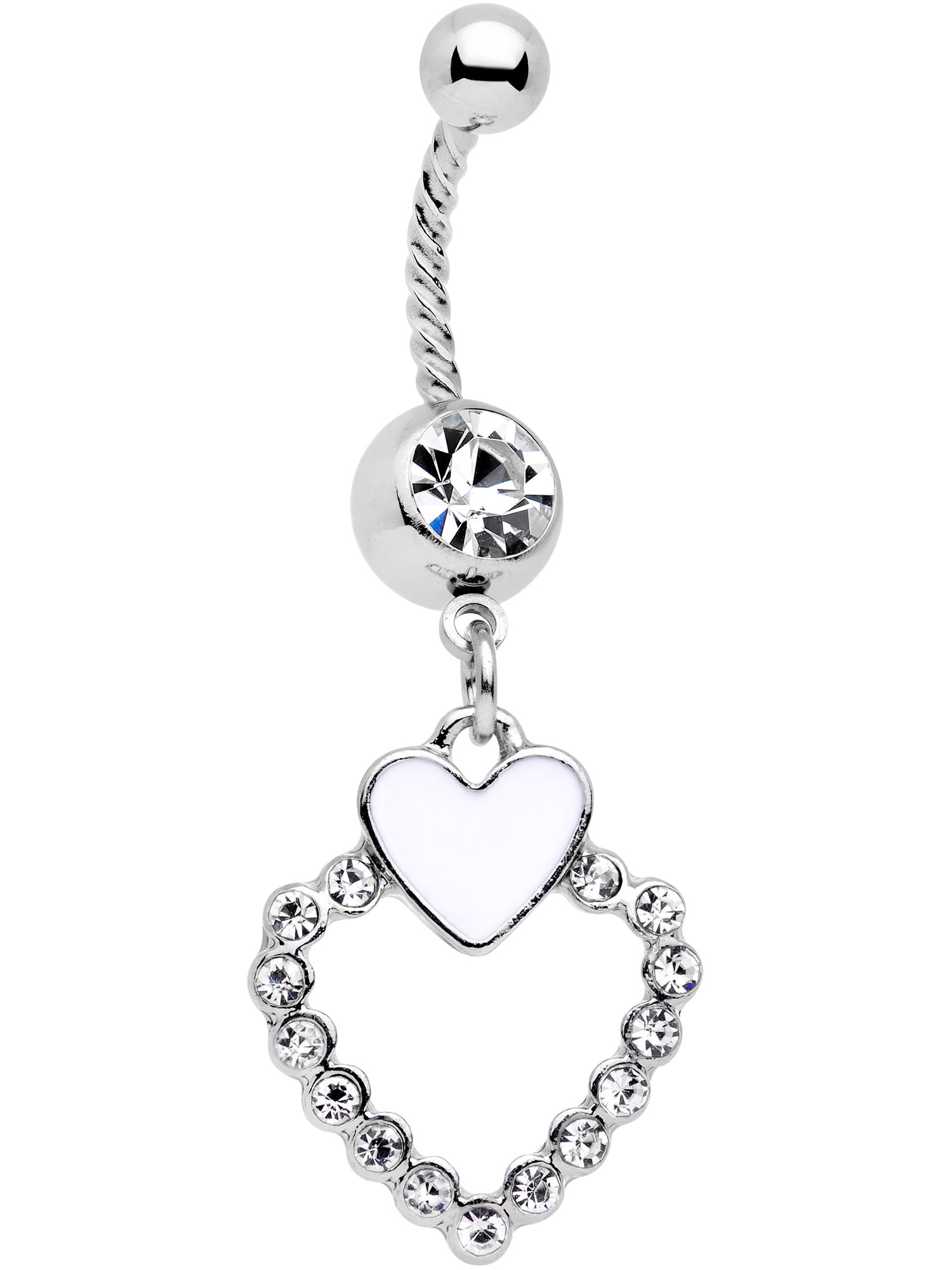 Body Candy 14G Womens 316L Steel Navel Ring Piercing Double Heart Twisted Dangle Belly Button ...