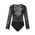 Gvmfive Women Sexy Sheer Lace Bodysuit Deep V Neck Long Sleeve Tops