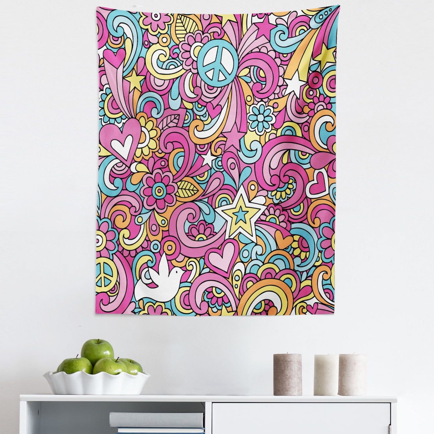 Groovy Tapestry, Psychedelic Complex Funky Pastel Patterns with Stars ...