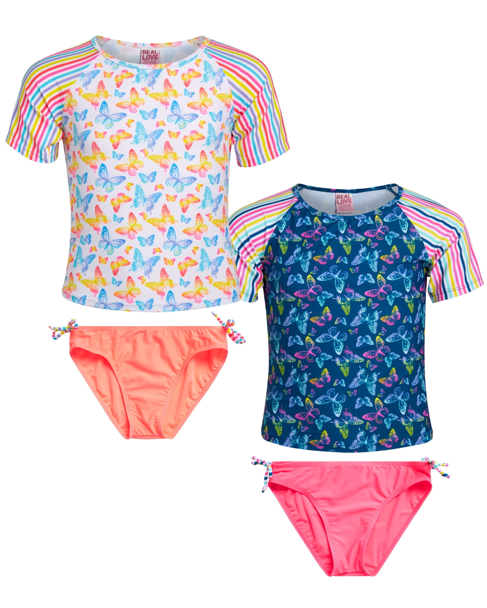 Real Love Girls' Rash Guard Set - 2 Pack Tankini Swim Shirt and Bikini ...