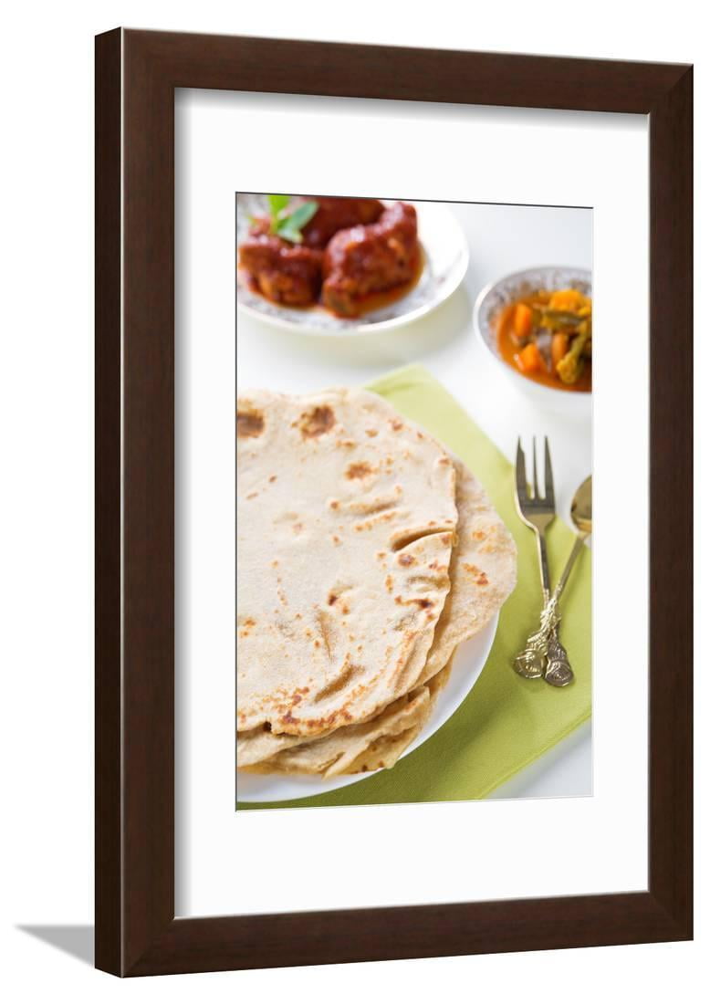 Chapatti Roti or Flat Bread, Curry Chicken and Dhal. Indian Food on ...