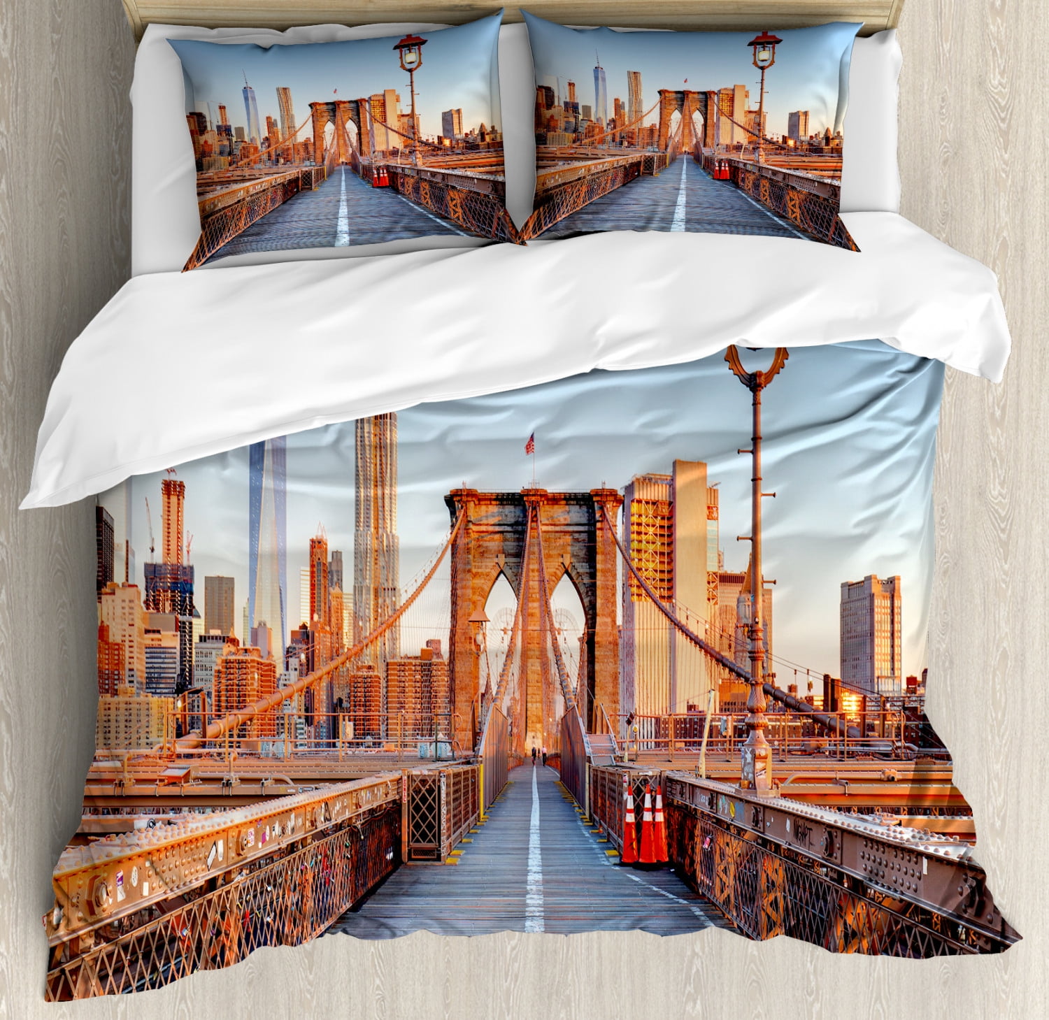 City King Size Duvet Cover Set, New York Skyline Closeup Brooklyn ...