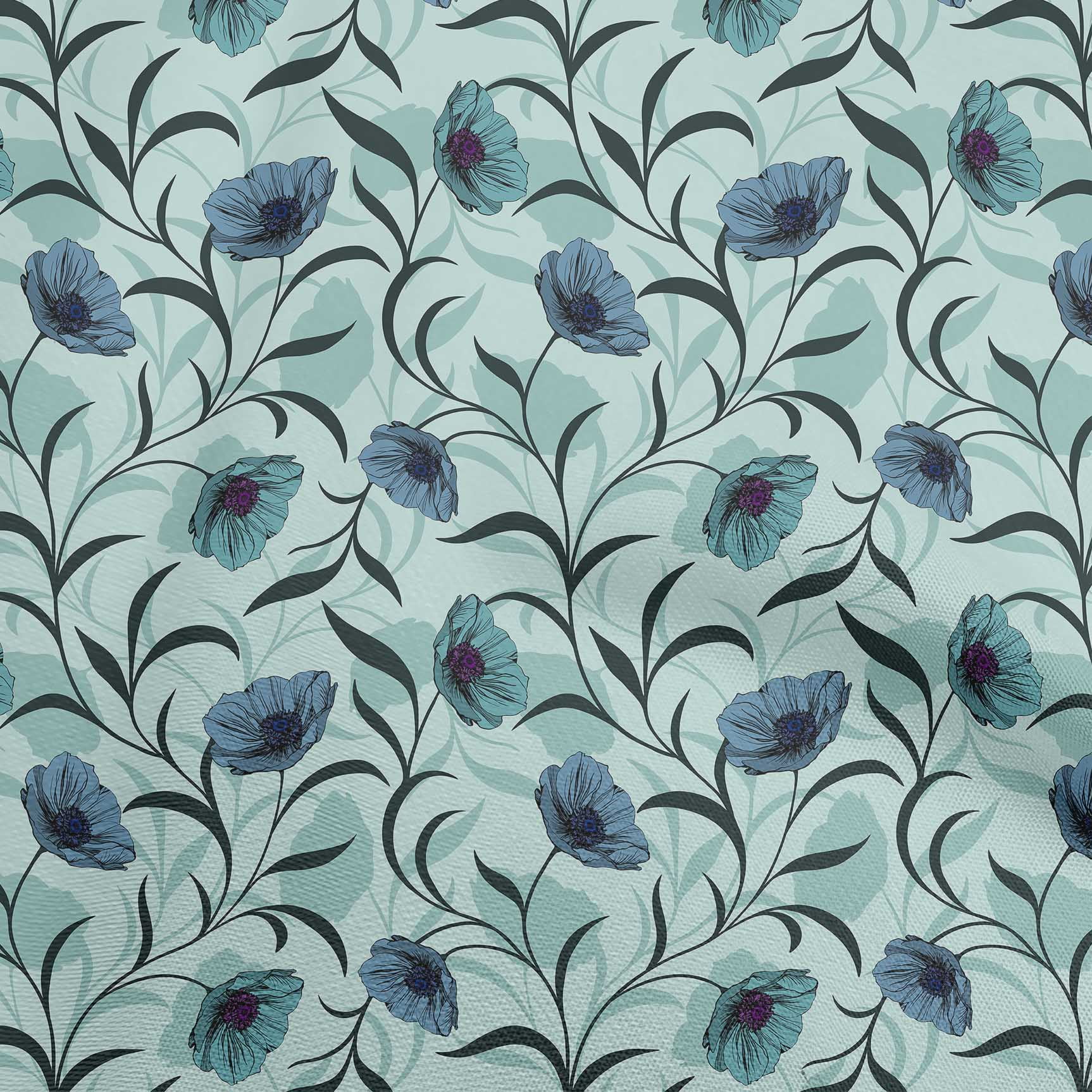 oneOone Silk Tabby Turquoise Blue Fabric Florals Diy Clothing Quilting ...