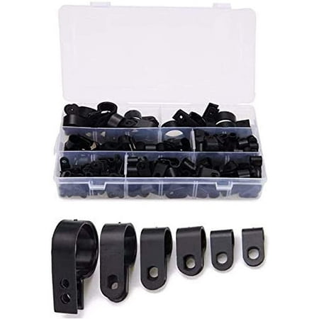 200PCS Cable Clamp, Black Nylon Screws Plastic R-Type Cable Clamp Clips Fasteners Assortment for ...