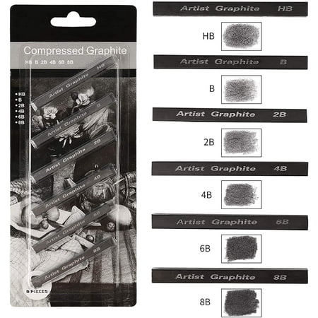 Compressed Graphite Sticks, B HB 2B 4B 6B 8B Assorted Degree Graphite ...