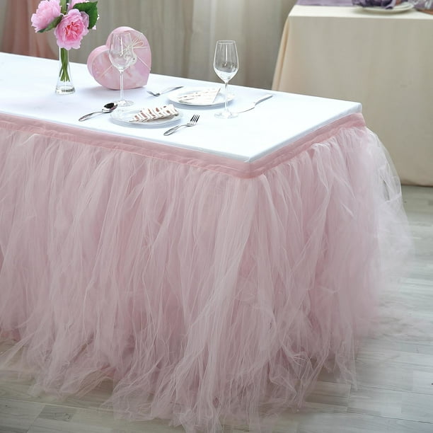 BalsaCircle 21 feet Tutu Multi Layers Tulle Table Skirt Linens Blush ...