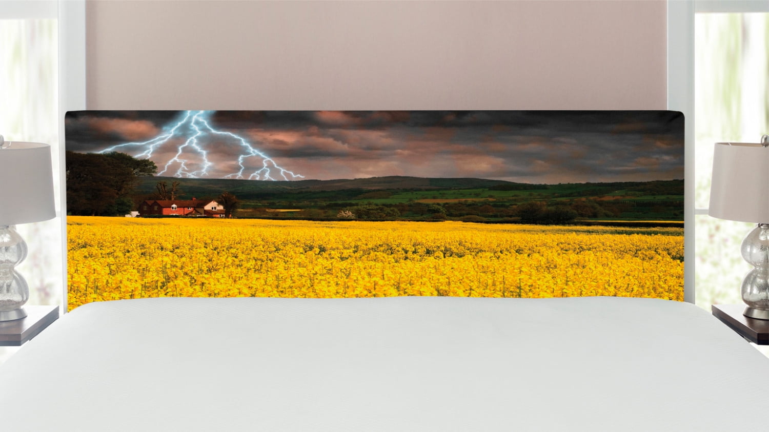 Nature Headboard, Thunderstorm over the Meadow Valley with Scary Dark ...