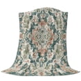 Abstract Flowers Fleece Throw Blanket Green Red Retro Medieval National ...