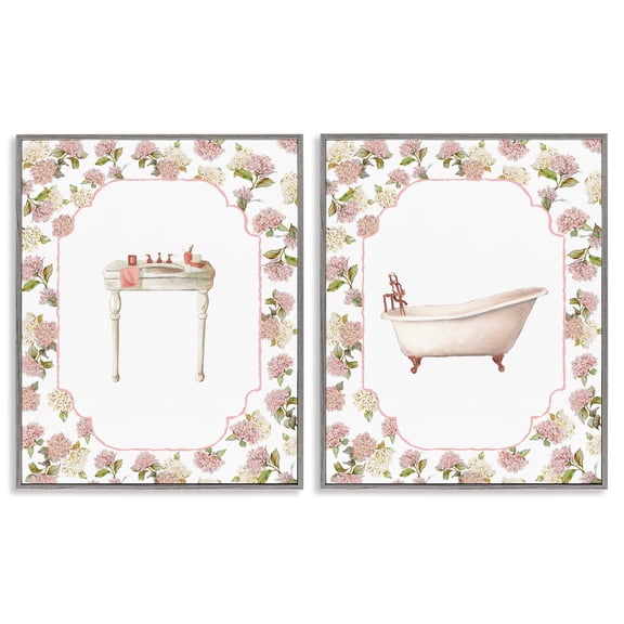 Stupell Industries Elegant Hydrangeas Bathroom 2 Piece Gray Framed ...