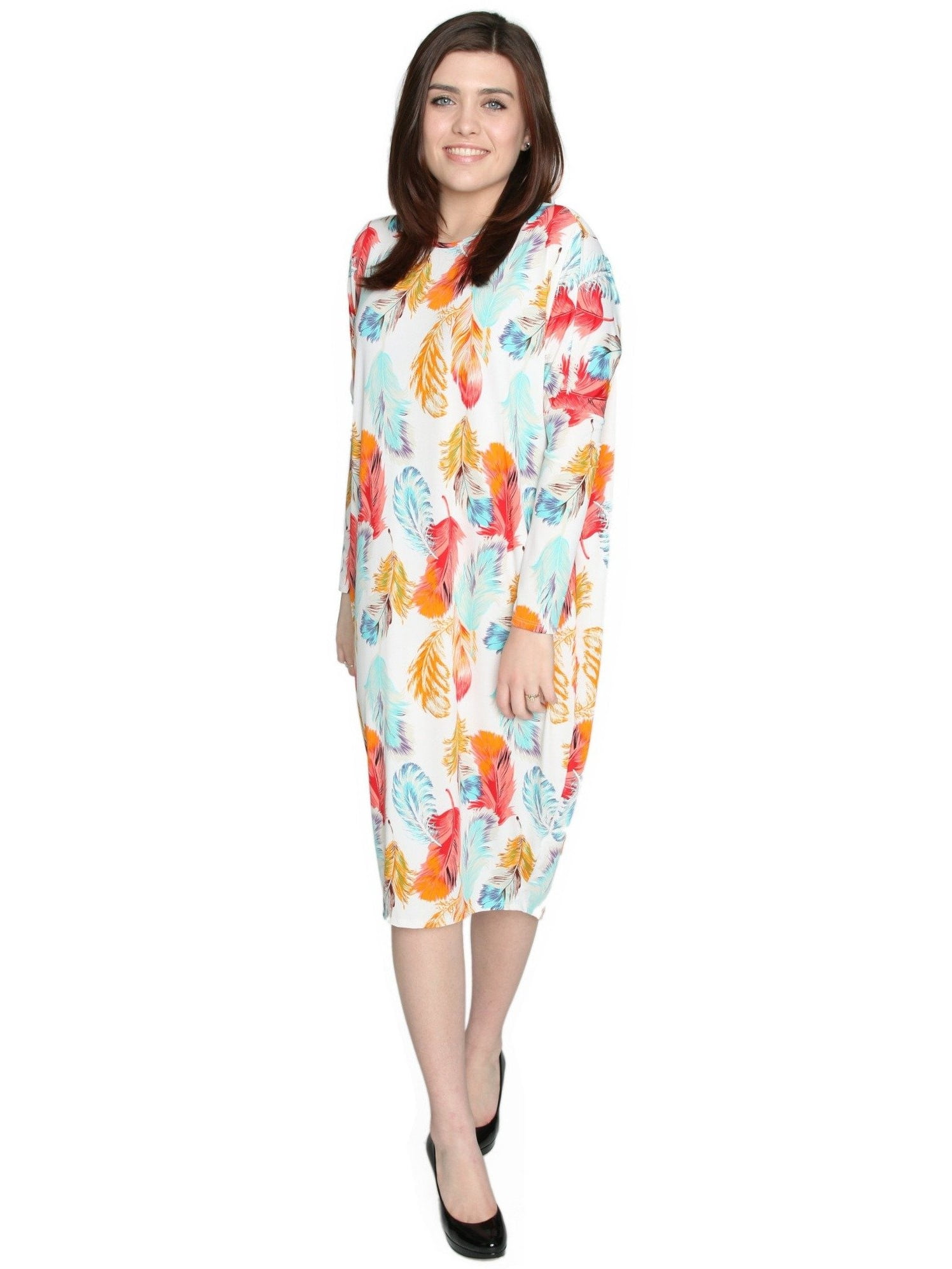 Women's Spring Time Feathers Printed Comfy Cover-Up Midi Dress ...