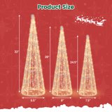 Gymax Set of 3 Lighted Christmas Cone Trees, Glittery Sparkle Decor ...