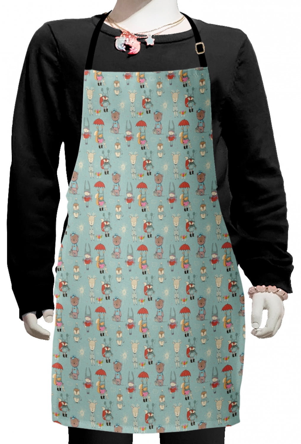 Forest Kids Apron, Doodle Pattern Composition with Forest Wildlife ...