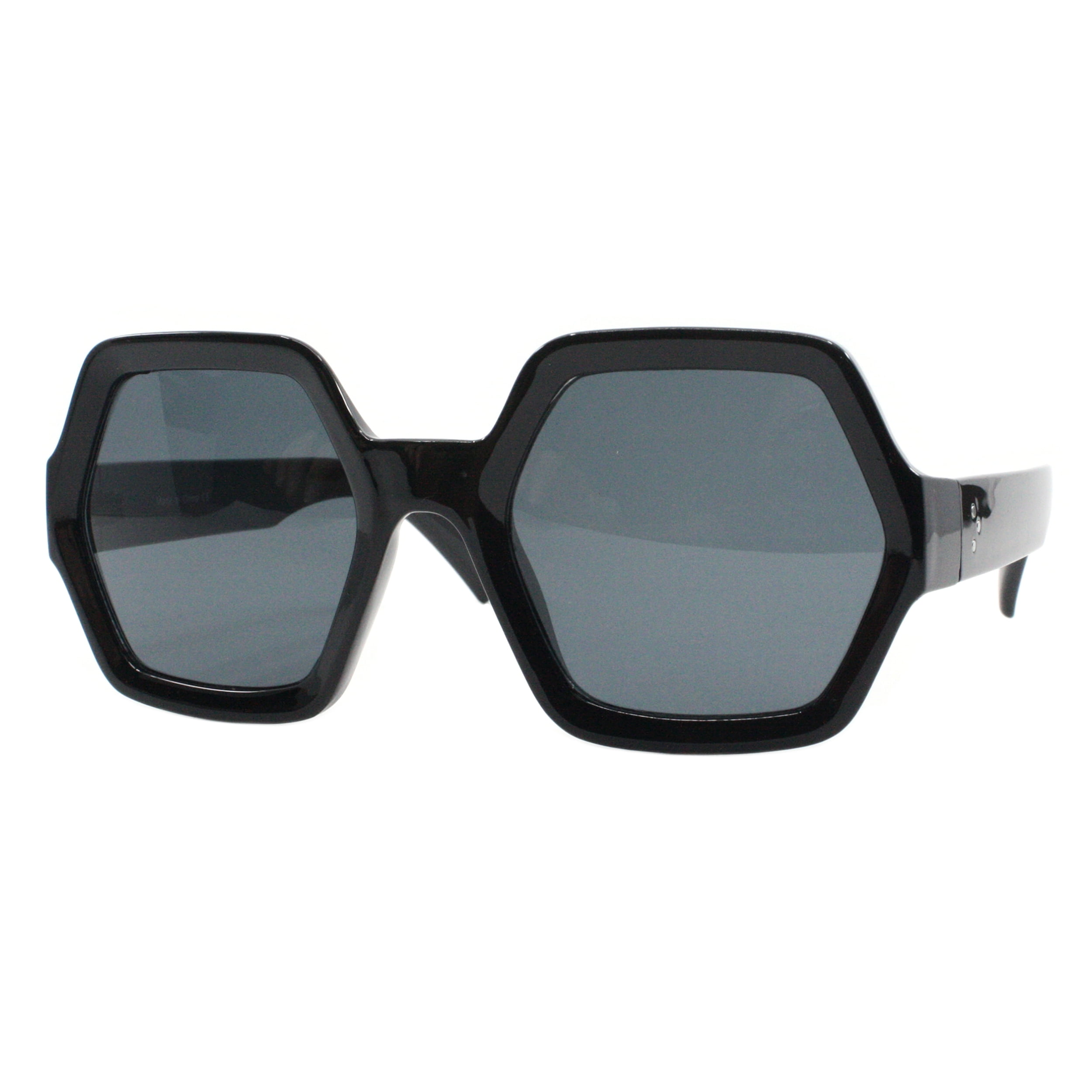Hexagon Shape Sunglasses Unisex Oversized Beveled Frame UV 400 Black ...