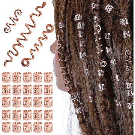 28pcs(rose gold) Hair Spiral Jewelry Viking Style Adjustable Hair Cuffs ...