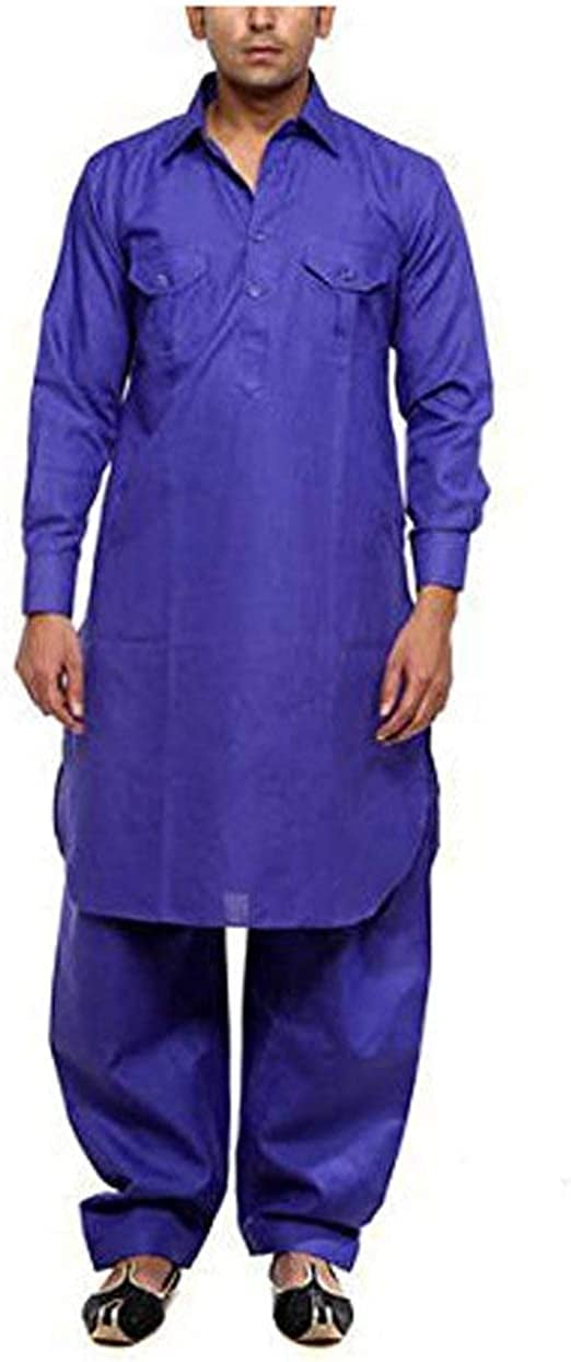 Royal Men's Linen Blue Pathani Suit Set - Walmart.com