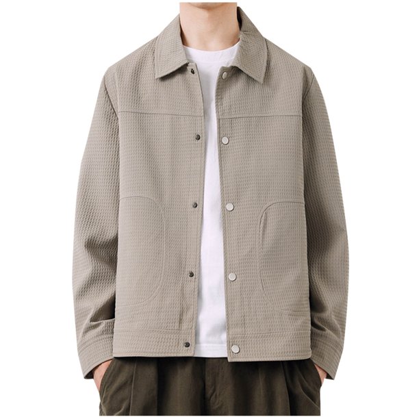 Pisexur Jackets for Men Man Flip Collar Button Solid Color Trend ...