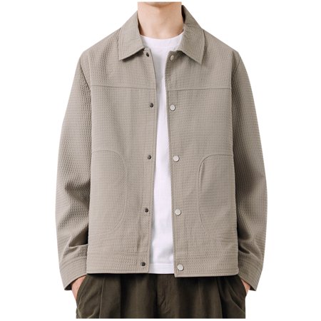 Pisexur Jackets for Men Man Flip Collar Button Solid Color Trend ...