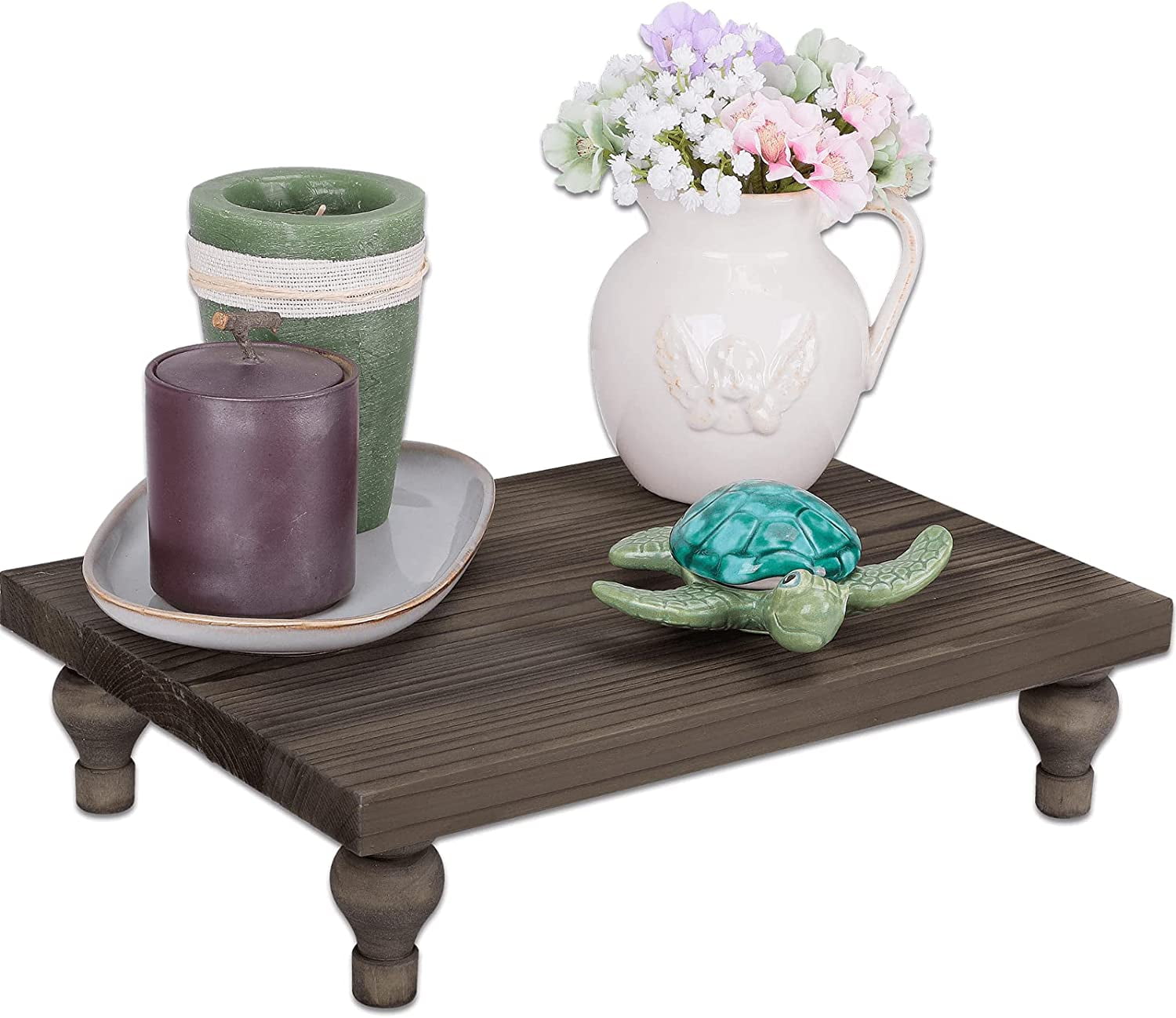 Farmhouse Wooden Riser Decorative Tray - Rustic Pedestal Stand/Tray ...