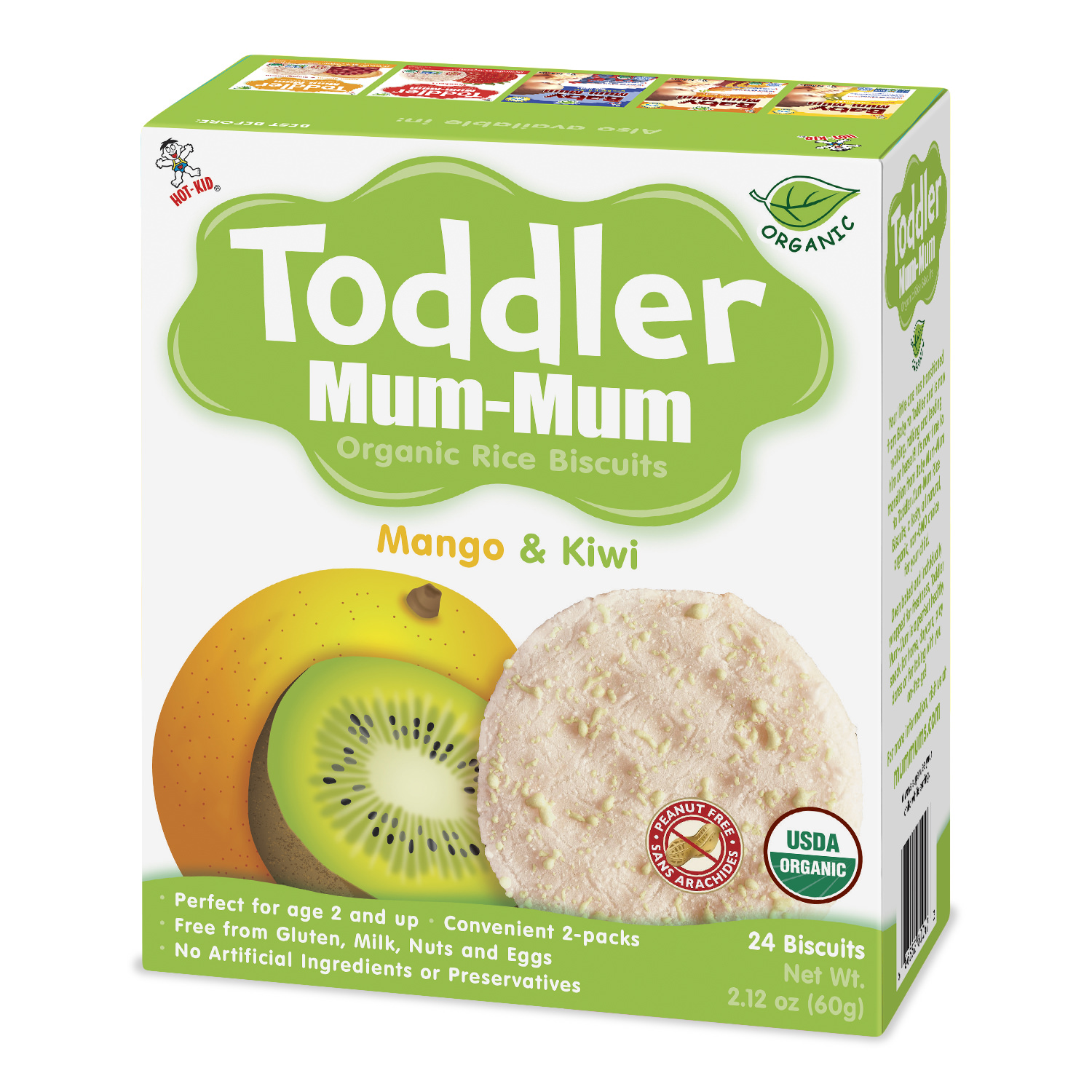 Hot Kid Toddler Mum-Mum Organic Mango & Kiwi Rice Biscuits, 2.12 oz, 24 ...
