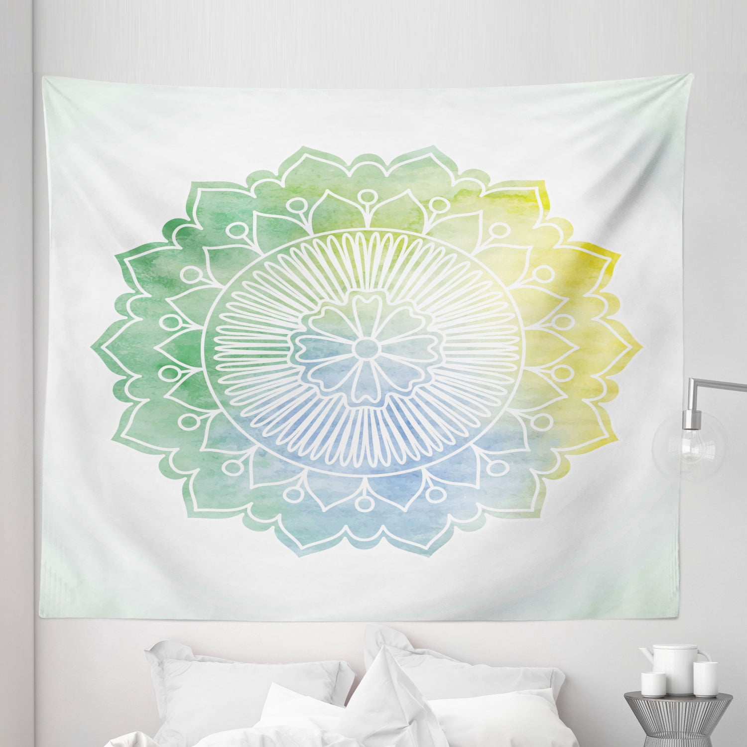 Lotus Tapestry, Boho Mandala in Soft Tones Watercolor Traditional Art ...