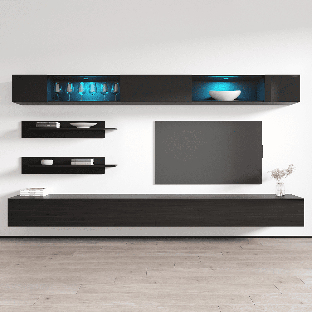 Wall Mounted Floating Modern Entertainment Center Fly I, Black, I3 ...