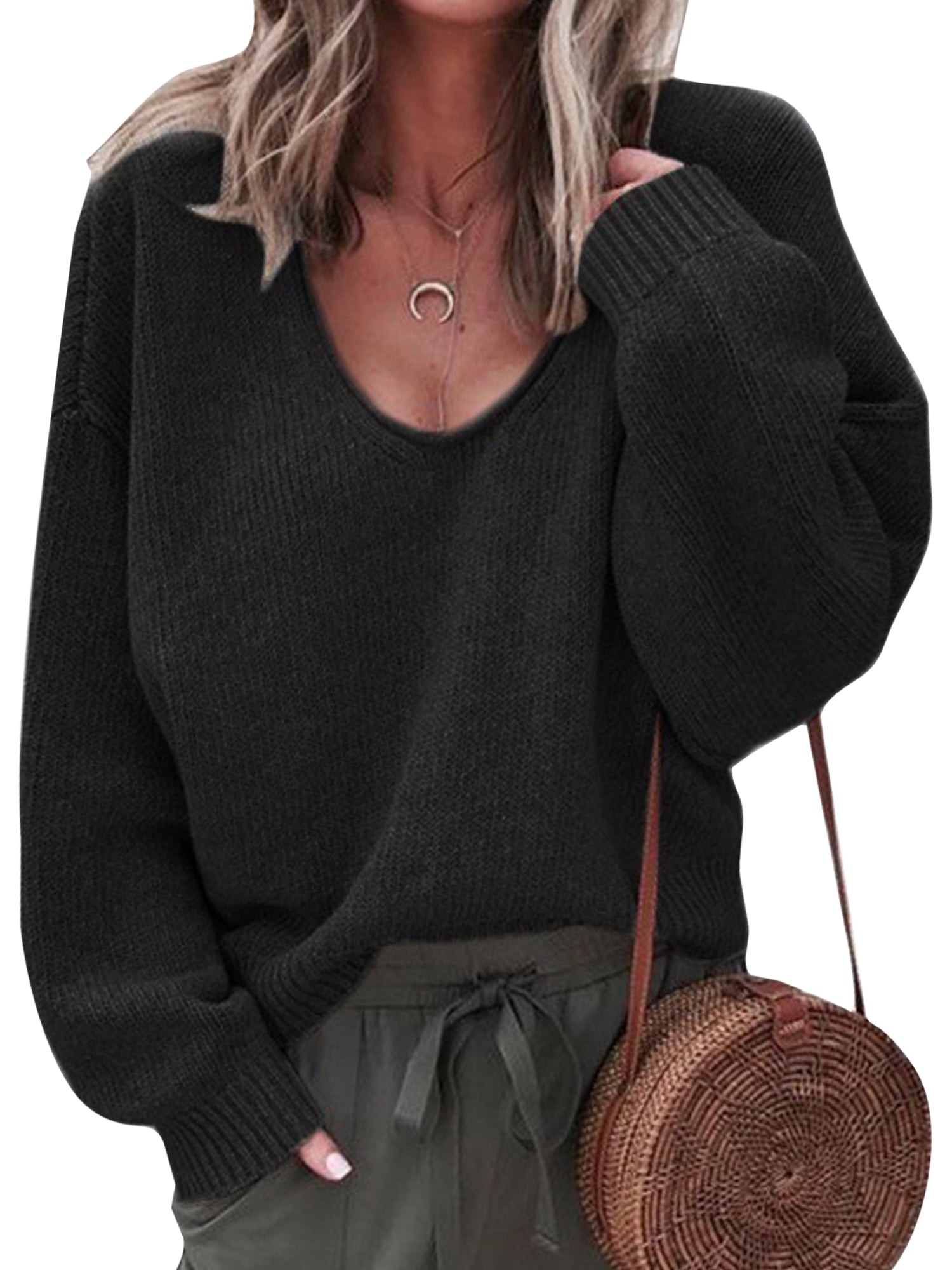 Frontwalk Women Casual Winter Warm Pullover Solid Color Cozy Sweater ...