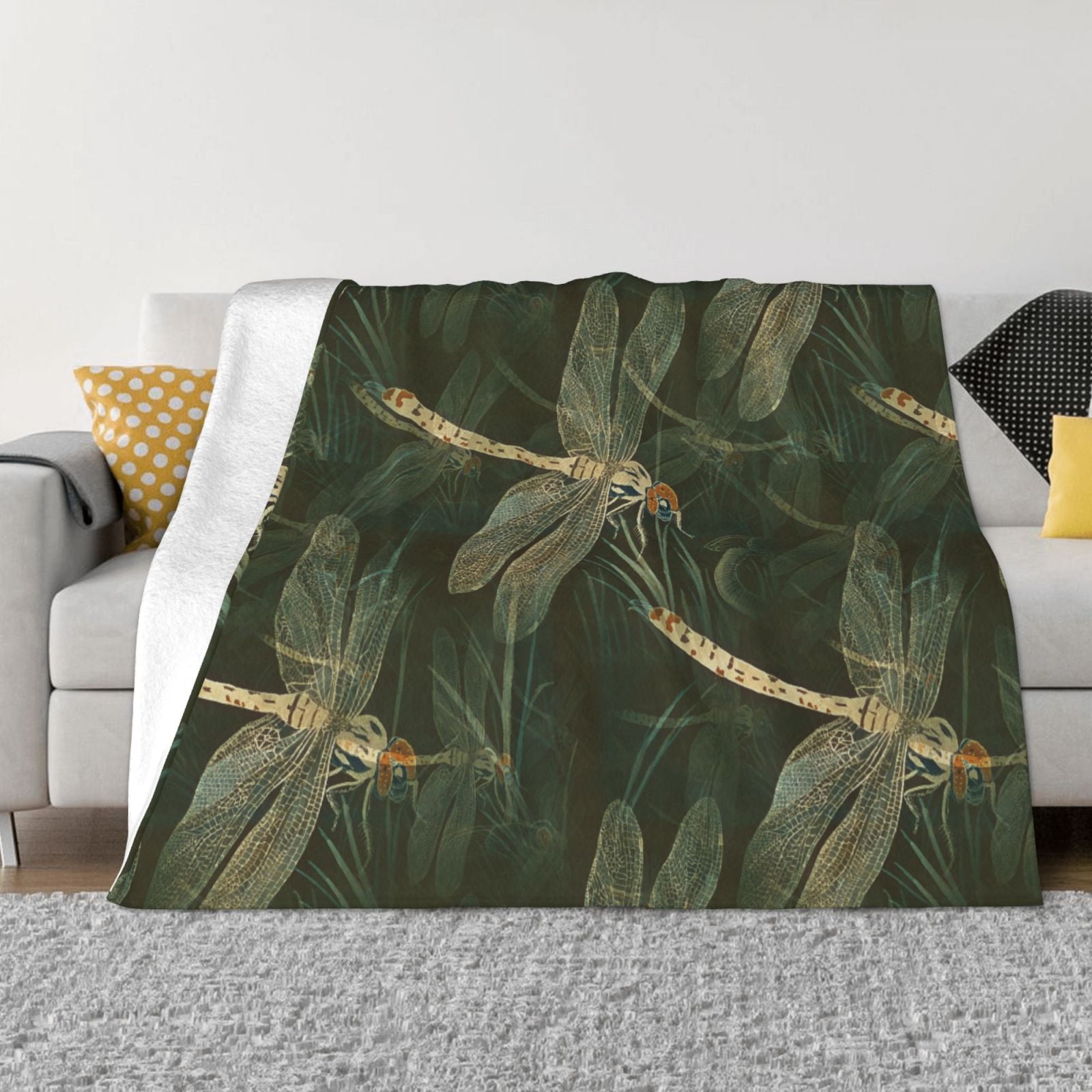 XMXT Throw Blanket, Dragonfly Insect Print Machine Washable Blankets ...