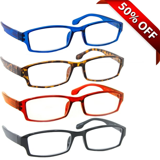 Reading Glasses +0.50 | 4 Pack of Readers for Men and Women | Black ...