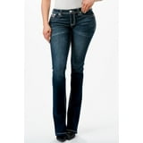 Grace in LA Women's Wing Embroidered Faux Flap Pocket Bootcut Stretch ...