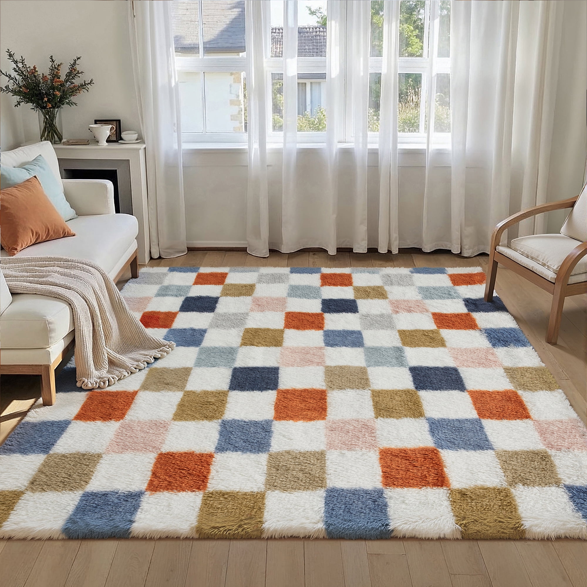 Click here for Berthmeer 5×7 Multicolor Fluffy Shag Area Rugs For... prices