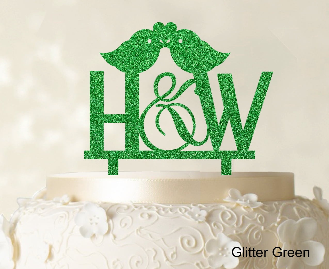 "Initial Wedding Cake Topper Custom Glitter Green Cake Topper Color ...