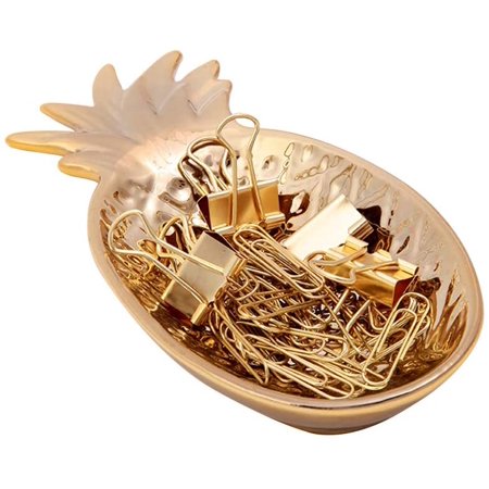 Gold Paper Clips Binders Clips Ceramic Pineapple Tray Jewelry Holder ...