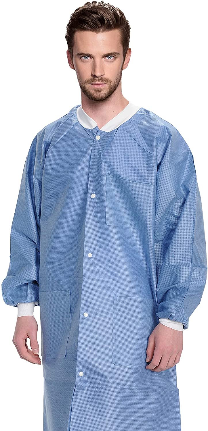 AMZ Supply Disposable Lab Coats, 43" Long. Blue Adult Gowns Medium. SMS ...