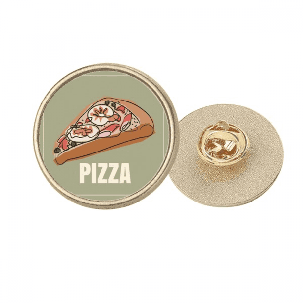 Slice Of Pizza Italy Sea Foods Round Metal Golden Pin Brooch Clip ...