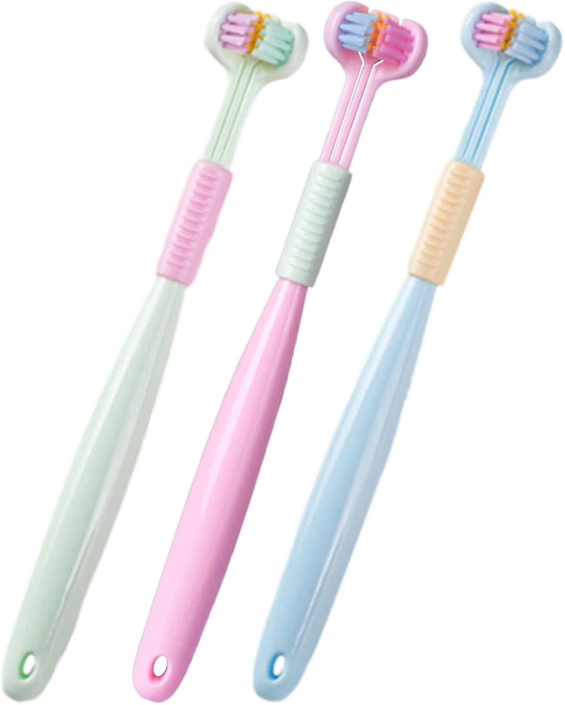 3pcs Triple Head Toothbrush Triple Hair Toothbrush Three-faced ...