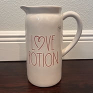 Rae Dunn LEMONADE Ceramic Pitcher Ivory Exterior Yellow Interior Black ...