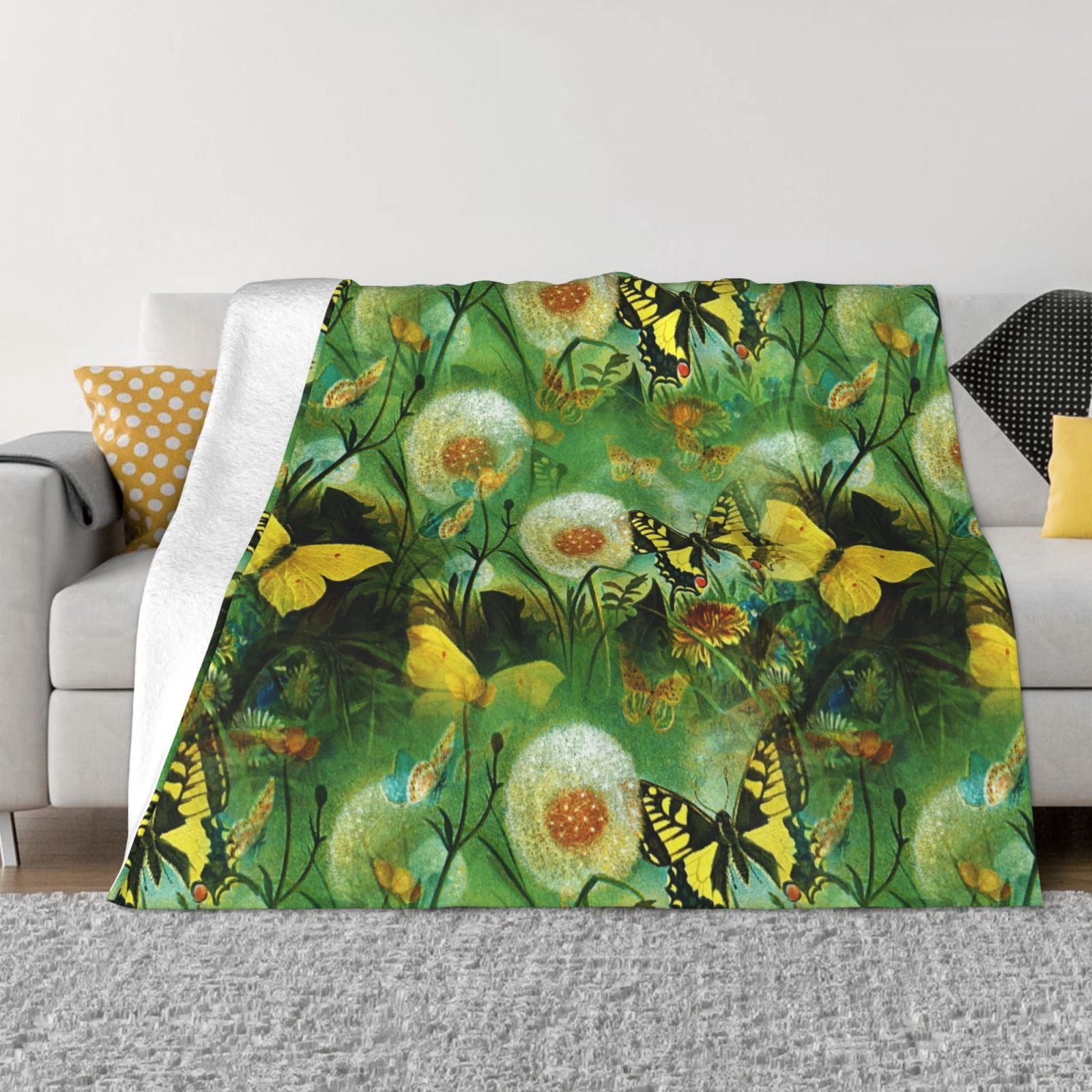 XMXT Throw Blanket, Butterfly Dandelion Illustration Machine Washable ...