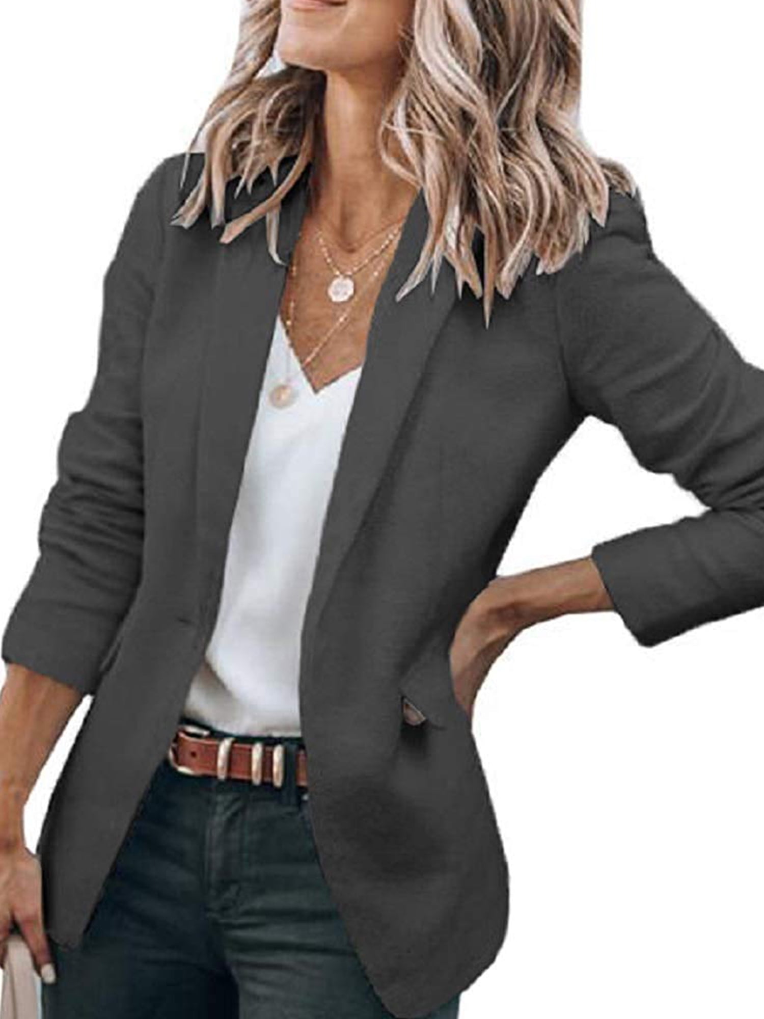 Cindysus Womens Blazer Jackets Open Front Cardigan Long Sleeve Jacket ...