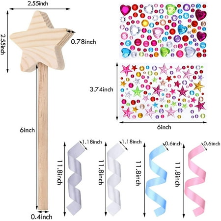 24 Pieces Make Your Own Princess Wand Craft Kit Includes 2 Wooden Star ...