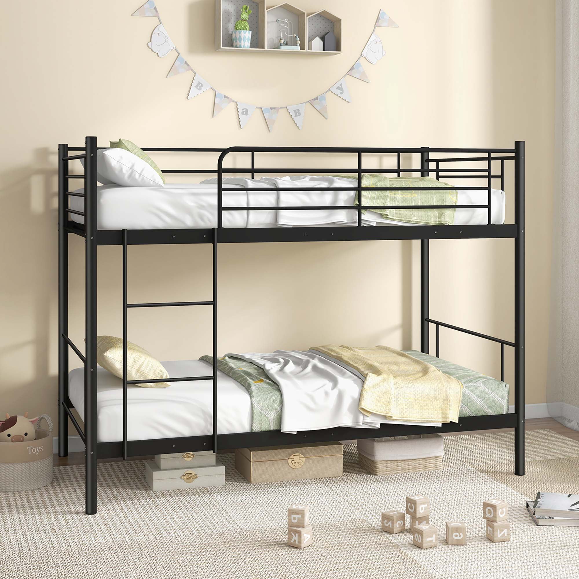 Click here for Costway Metal Twin Over Twin Bunk Bed With Built-I... prices