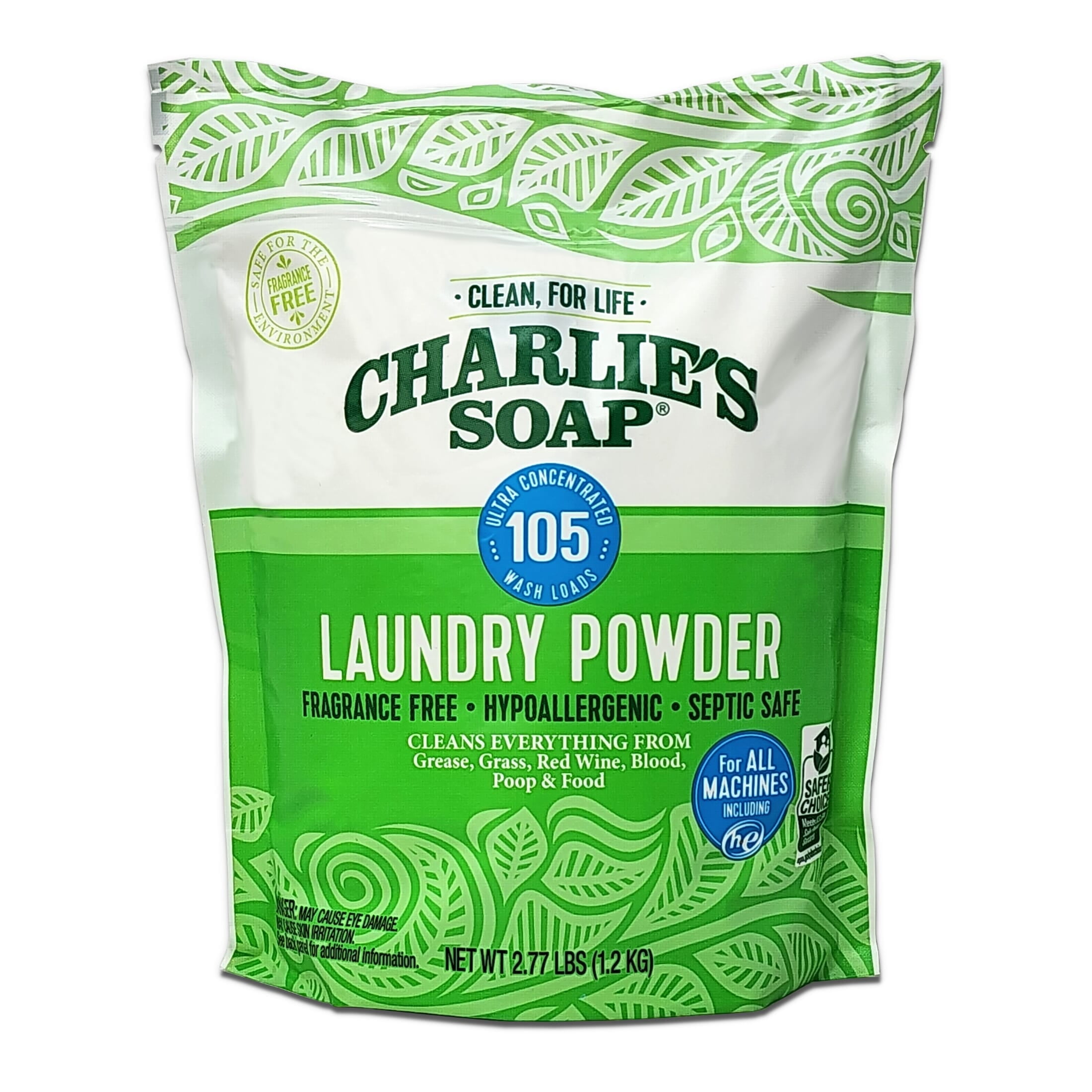 Charlie's Soap, Laundry Detergent Powder, 105 Loads, Unscented, 2.77 lb ...